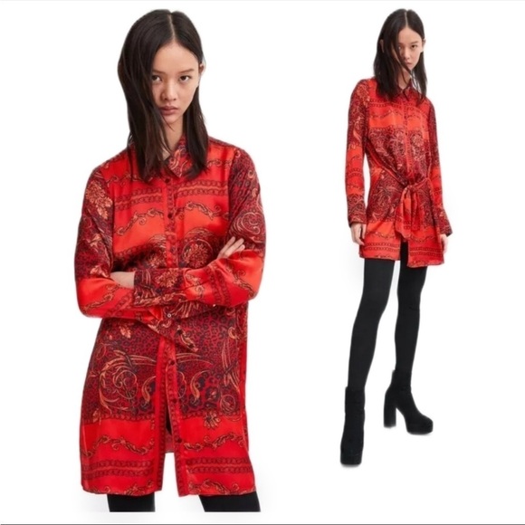 Zara | Tops | Zara Red Satin Tunic Top | Poshmark